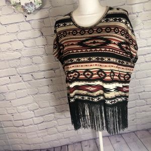 Tops | Aztec Print Shirt With Fringe Detail At Bottom | Poshmark